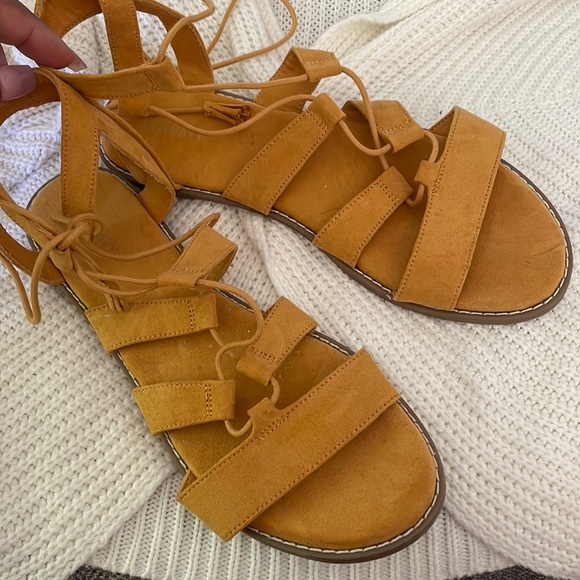Old Navy | Shoes | Mustard Yellow Lace Up Sandals | Poshmark